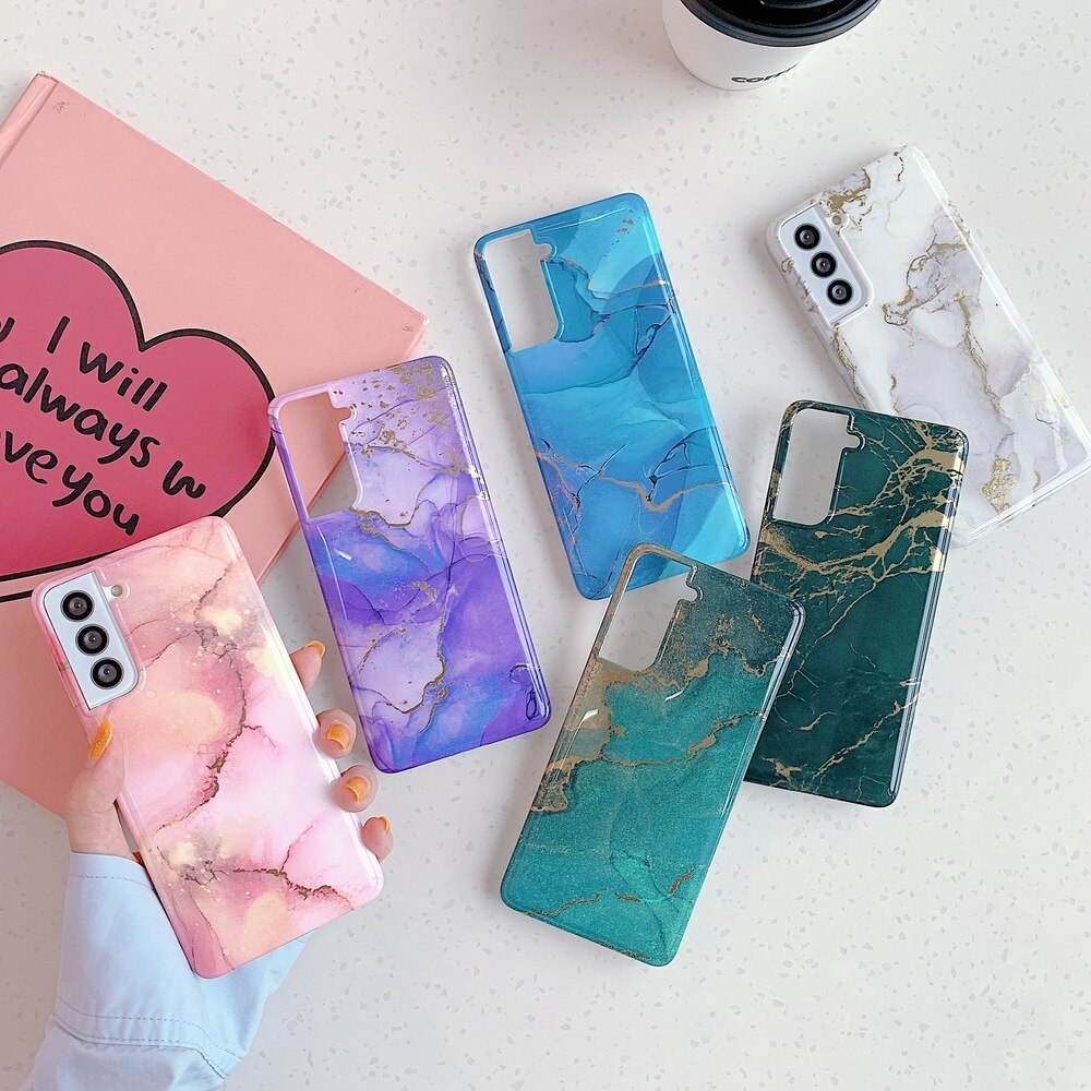 White Color Case - Plating Geometric Marble Phone Case For Samsung Gal ...