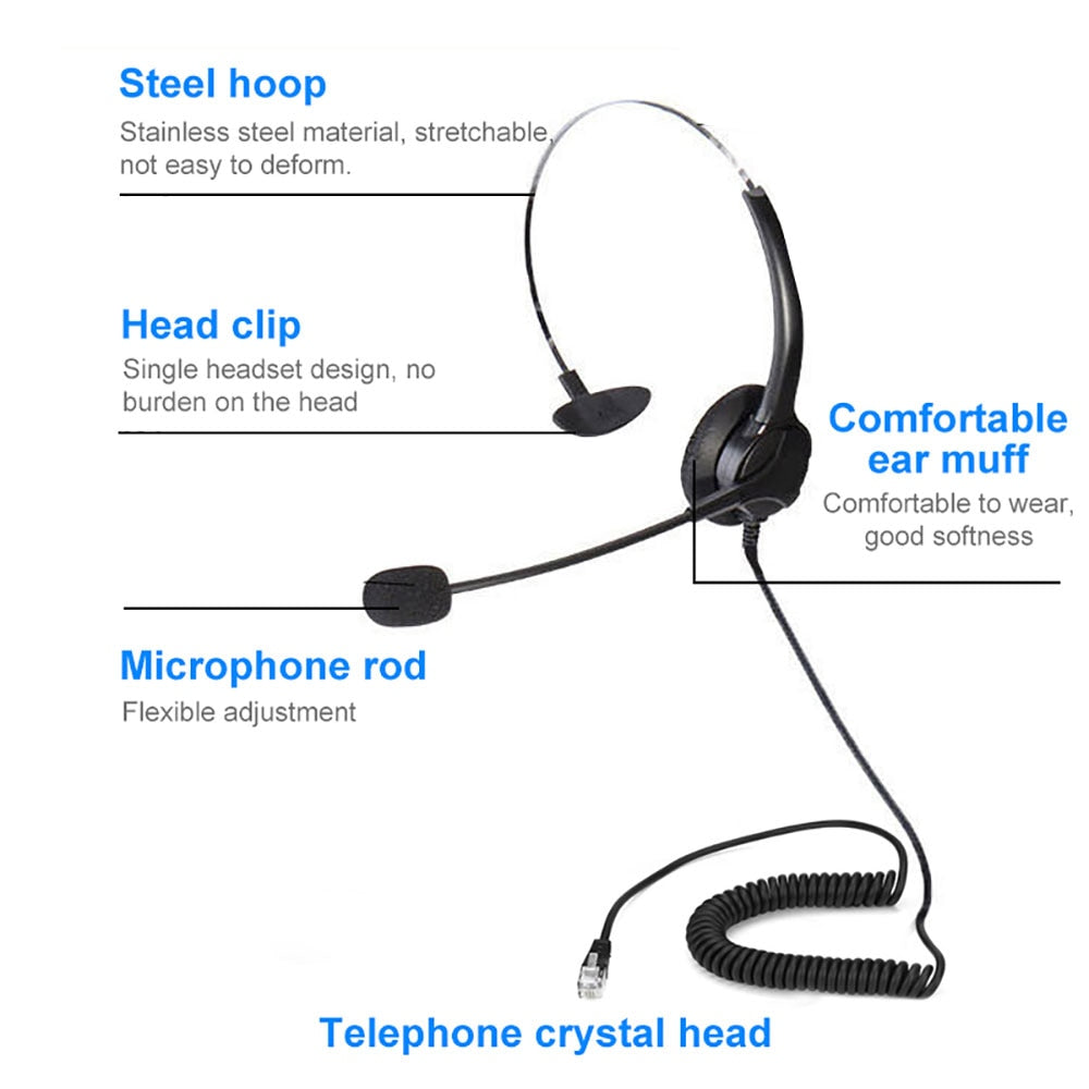 Office Noise Canceling Communication Headphone Wired Call Center Heads ...