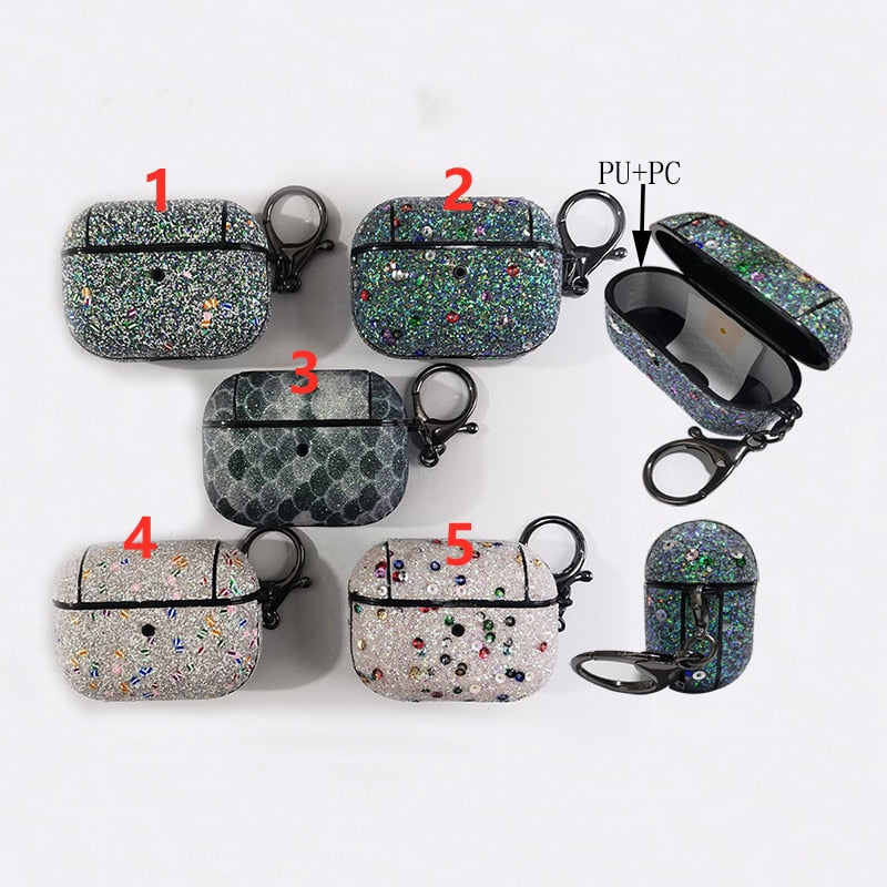 For Apple Air Pod Pro Case bling leather luxury Cute Glitter earphone ...