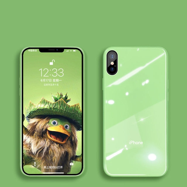Light Green Color Case - Silicone Liquid Tempered Glass Case For iPhon ...